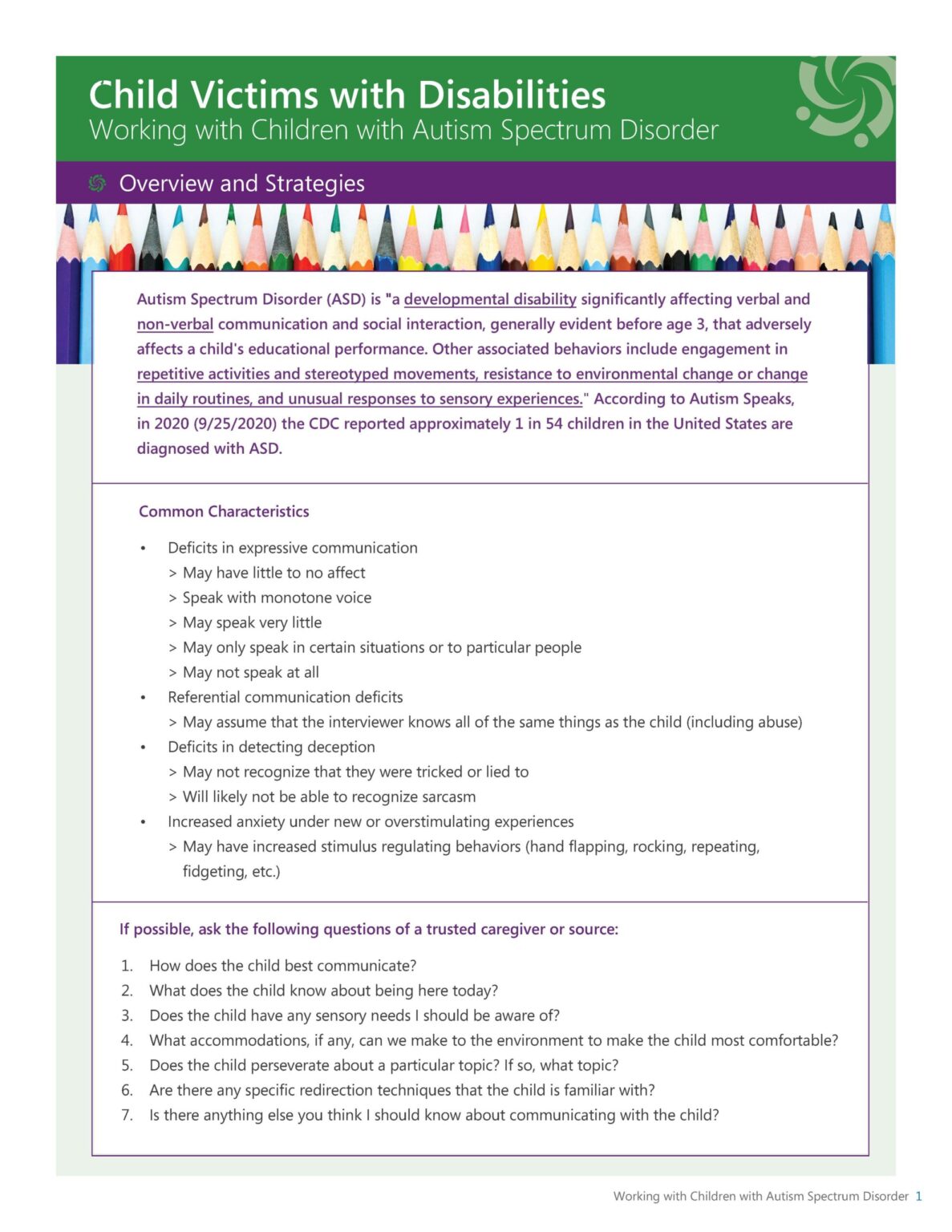 Child Victims with Disabilities ASD: Overview and Strategies - Regional ...