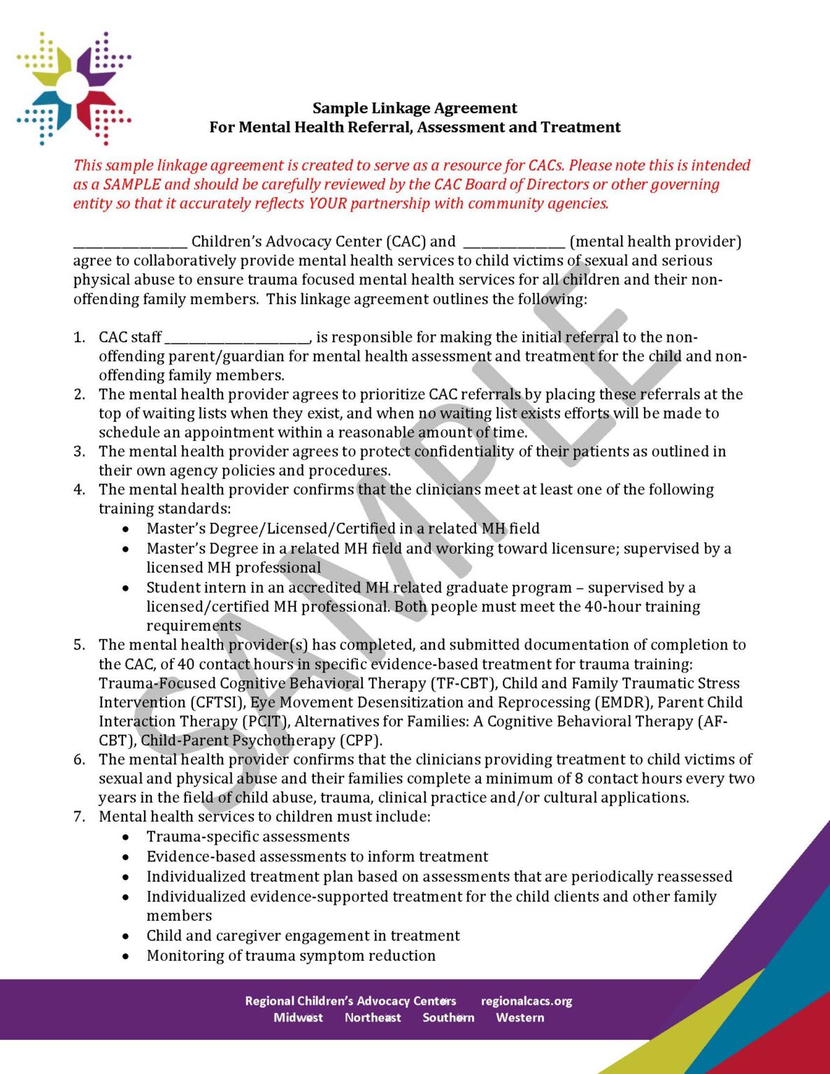 Mental Health Linkage Agreement – Regional Childrens Advocacy Centers